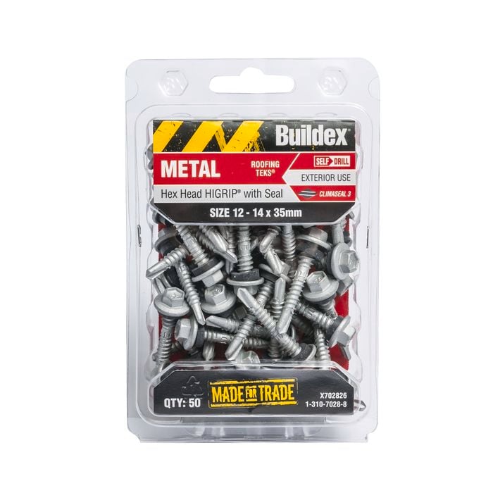 Buildex 12-14 x 35mm Climaseal Hex Head With Seal Cladding Tek Screws ...