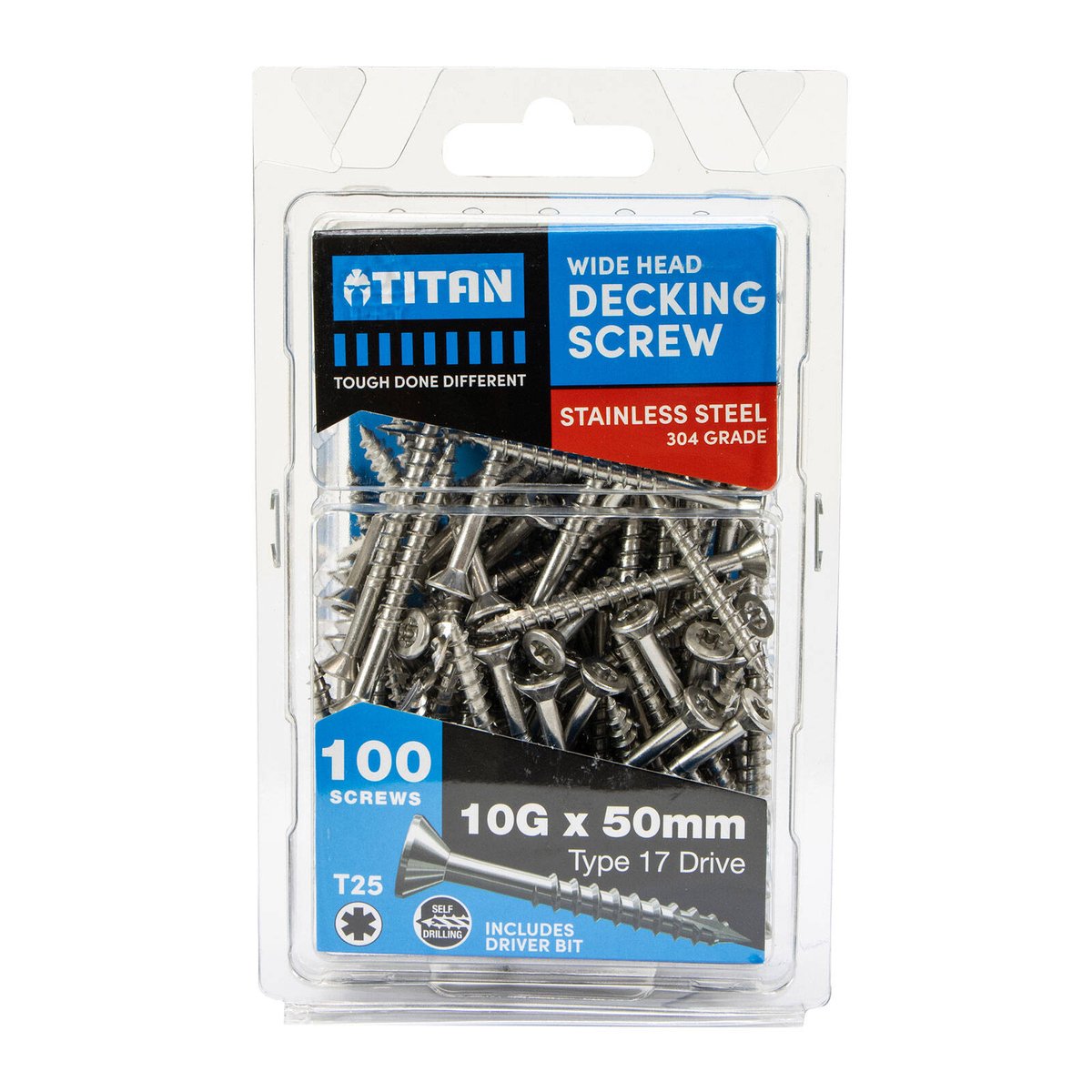 Titan 10G x 50mm 304 Stainless Steel Wide Head Decking Screw - 100 Pack ...