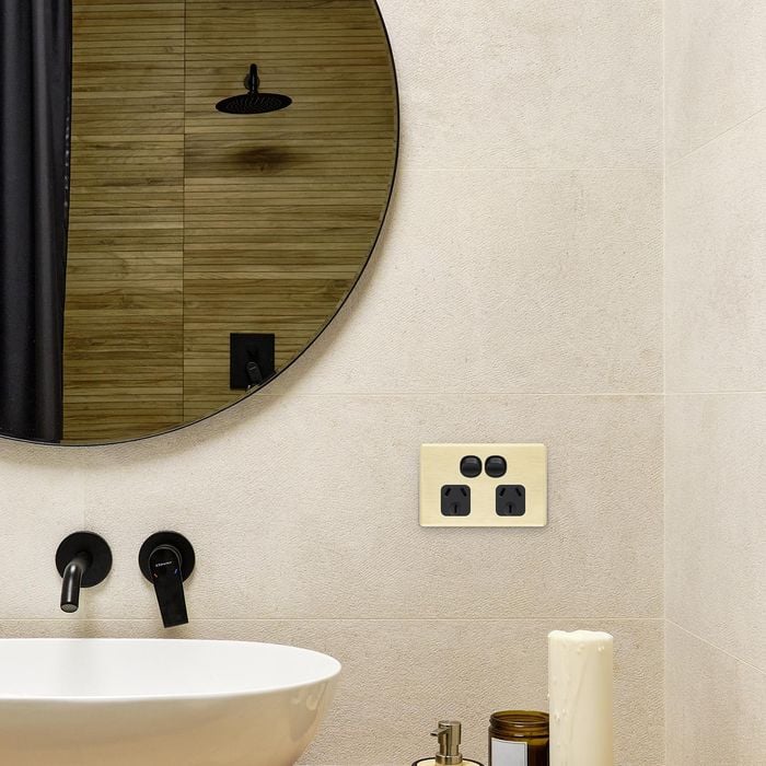 DETA Brushed Gold Finish S-Line Double Powerpoint Cover Plate - Brushed ...