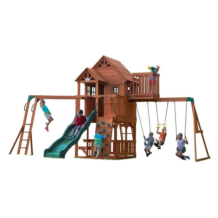 Backyard Discovery Skyfort II Cedar Wood Play Centre Swing Set with ...