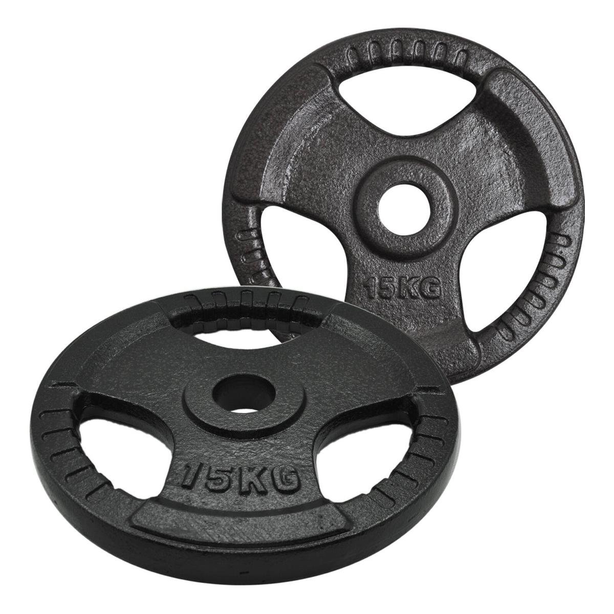 2 Pack of 15kg - Total 30kg Olympic Ez Grip Cast Iron Hammertone Weight ...
