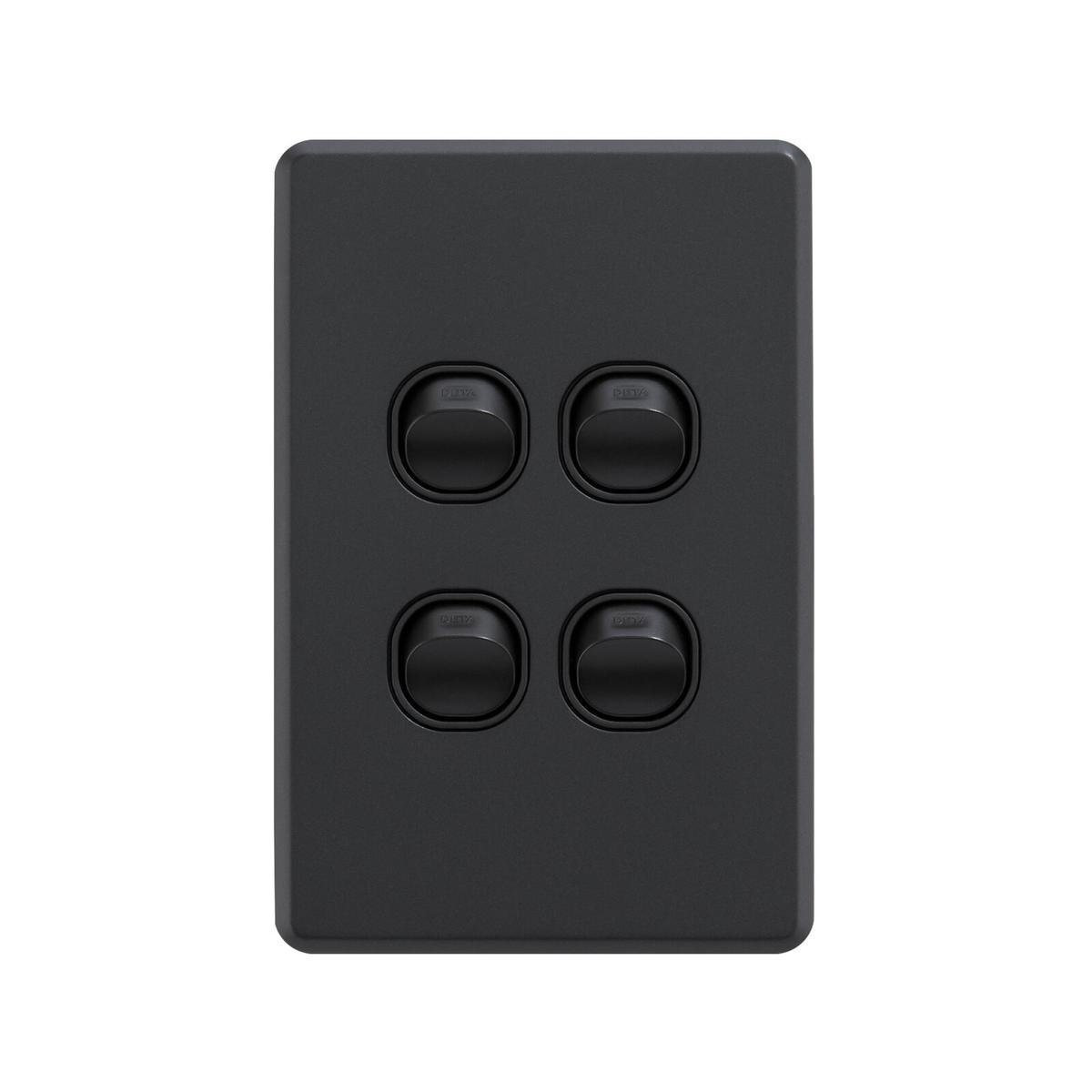 DETA Black Matte S-line Quad Vertical Wall Switch - Bunnings Australia