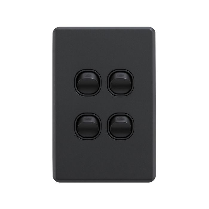 DETA Black Matte S-line Quad Vertical Wall Switch - Bunnings Australia