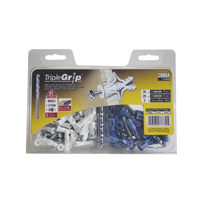Cobra Assorted 175KE Triple Grip Anchor Kit - 55 Pack - Bunnings Australia