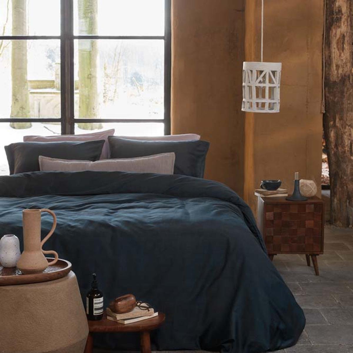 VTWonen Queen Dark Blue Earth Dark Blue Cotton Sateen Quilt Cover Set ...