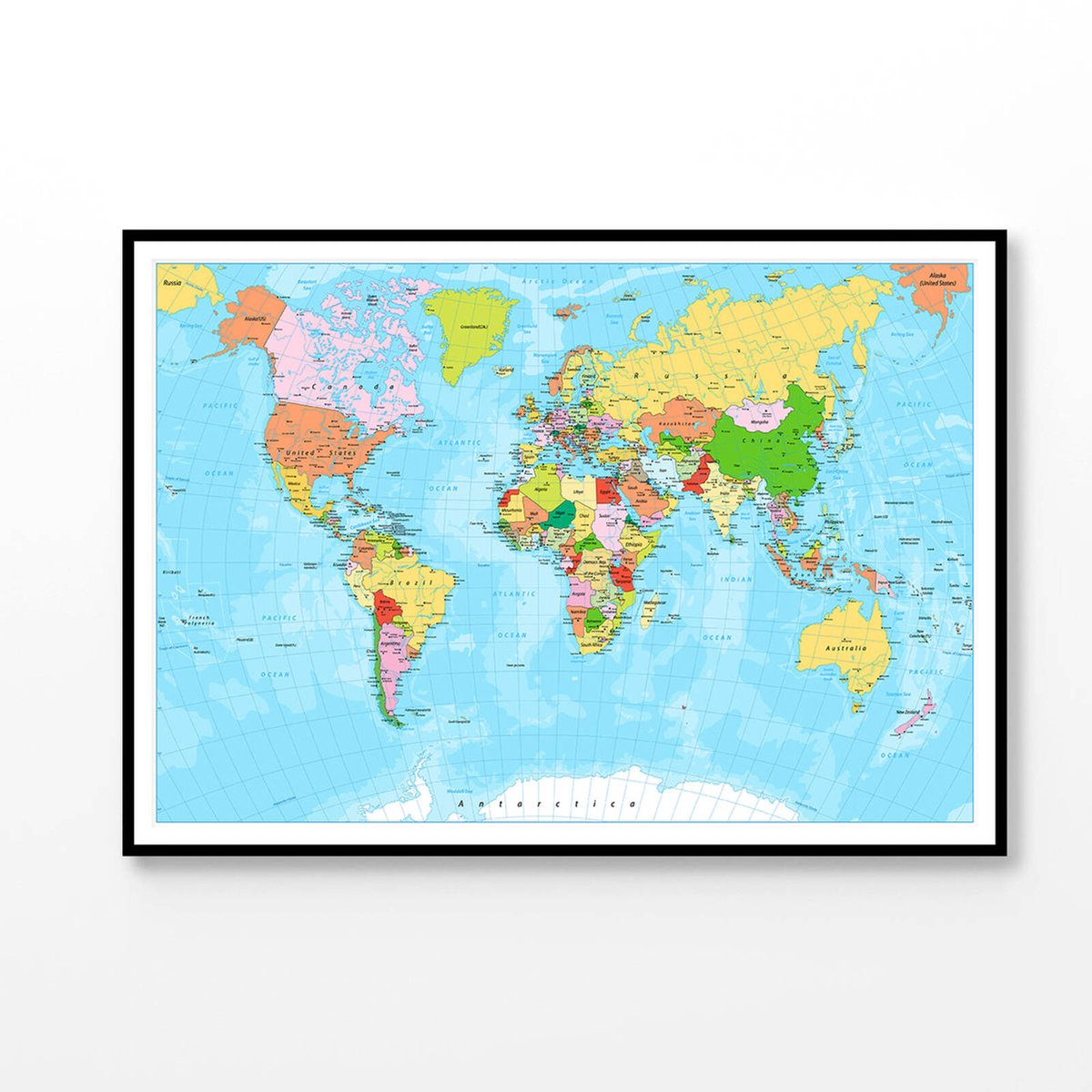Colorful World Map Vector Design Print 100% Australian Made 90 x 60cm ...