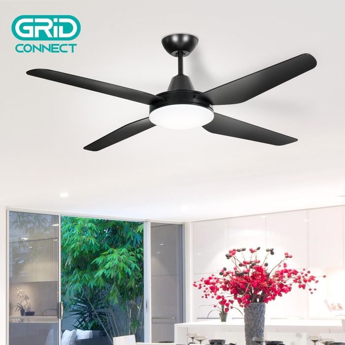 Arlec 130cm Black Grid Connect Smart Madrid 4 Blade DC Ceiling Fan With ...