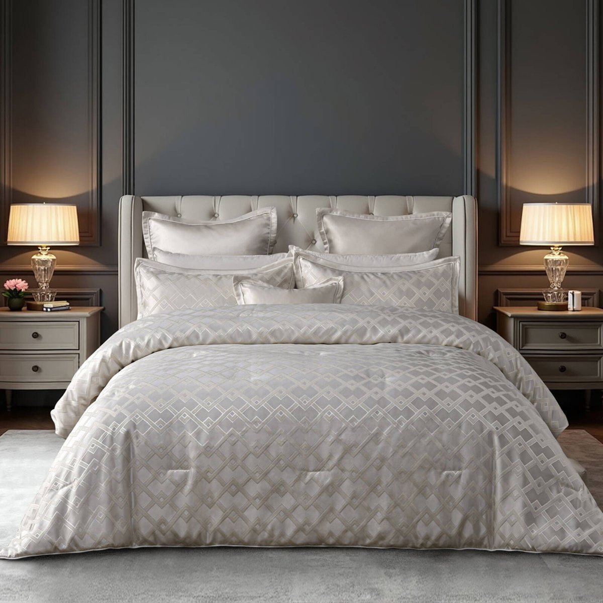 Bianca Firenze Pearl 6 Pcs Jacquard Geometric Comforter Set Queen/King ...