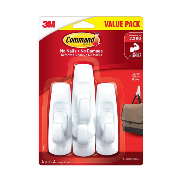 Command Large White Adhesive Hooks Value Pack - 4 Pack - Bunnings New ...