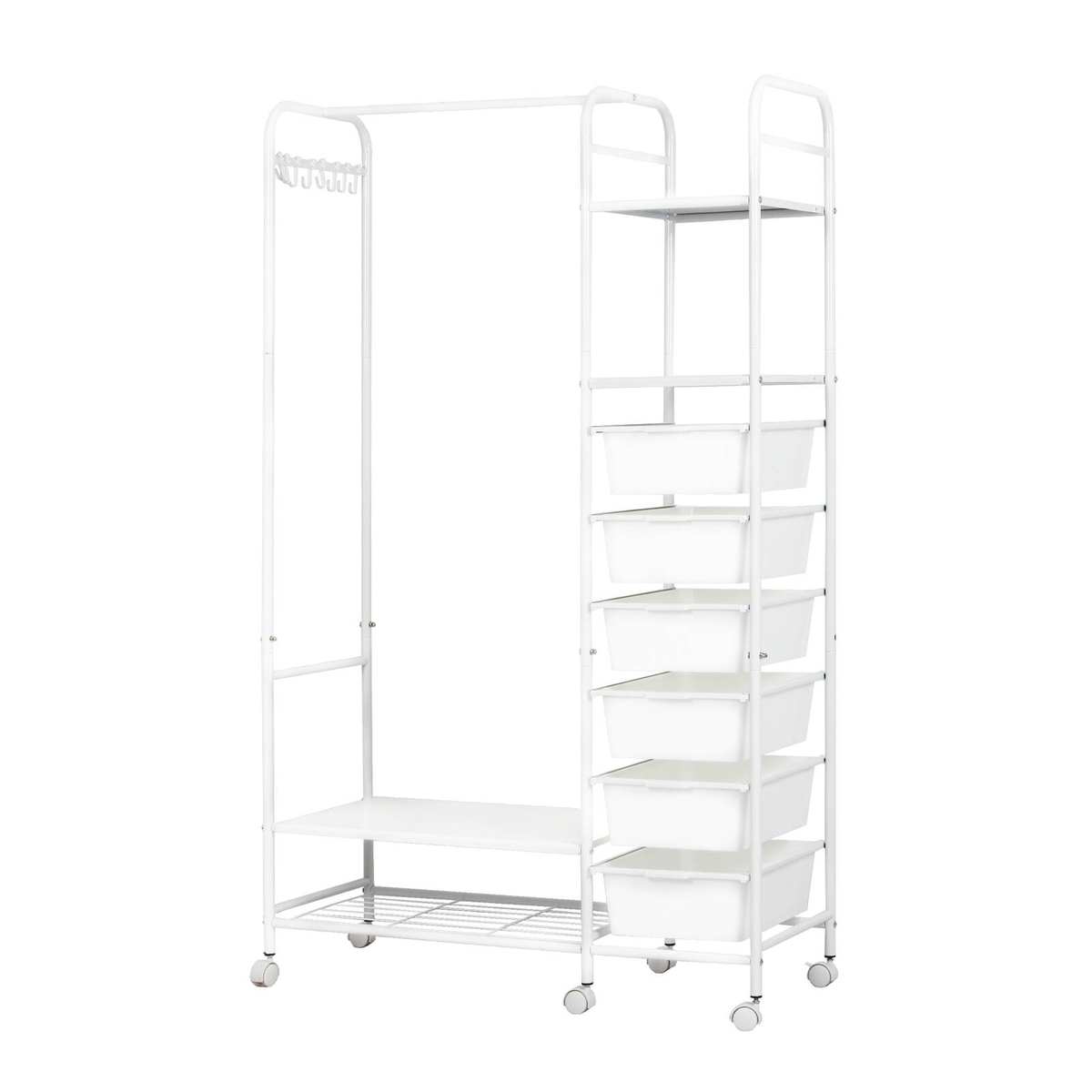 Levede Metal Open Wardrobe Clothes Rack with 6 Storage Boxes 94CM White ...