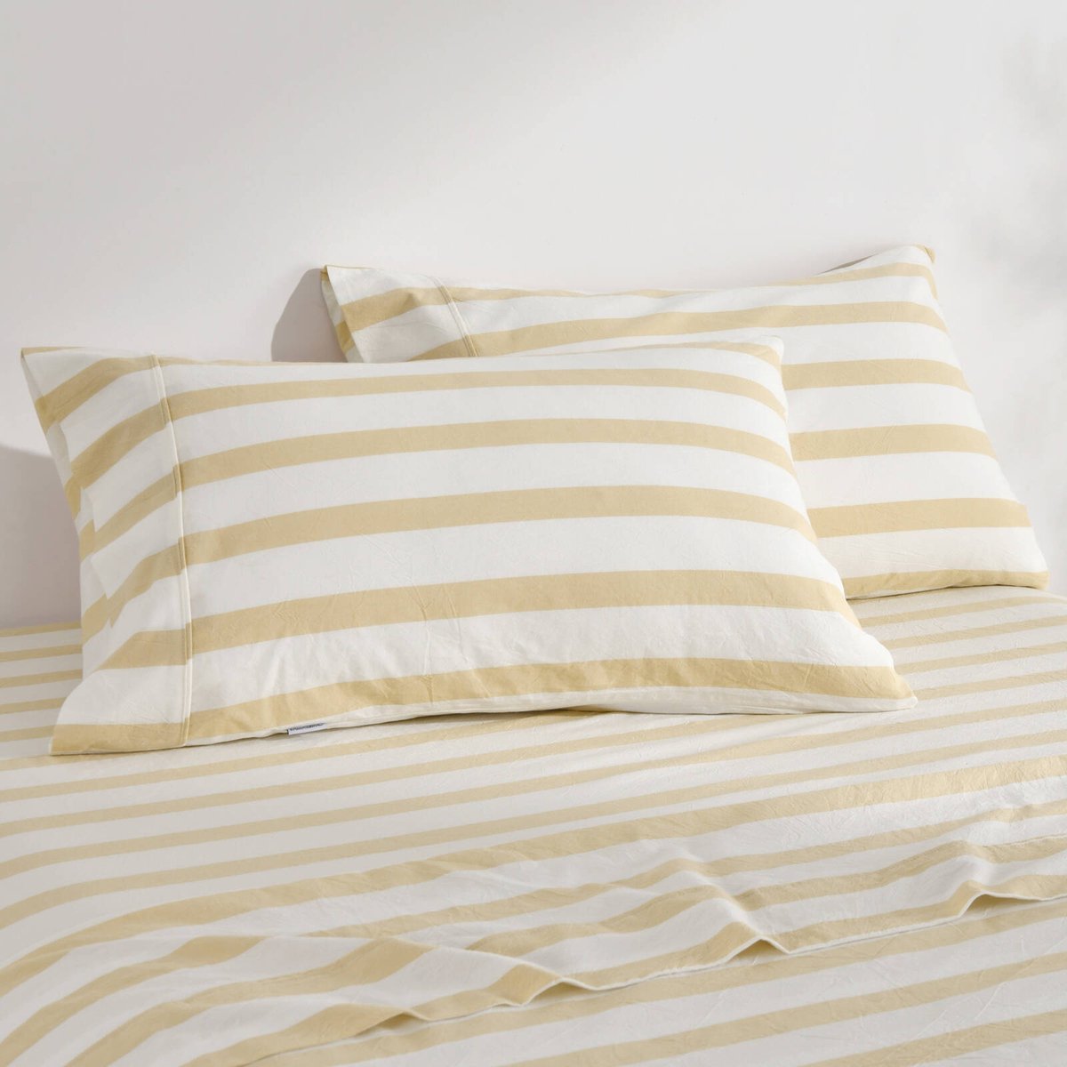 Dreamaker Cove Washed Cotton Yarn Dyed Wide Stripe Pillowcase Sand Twin ...