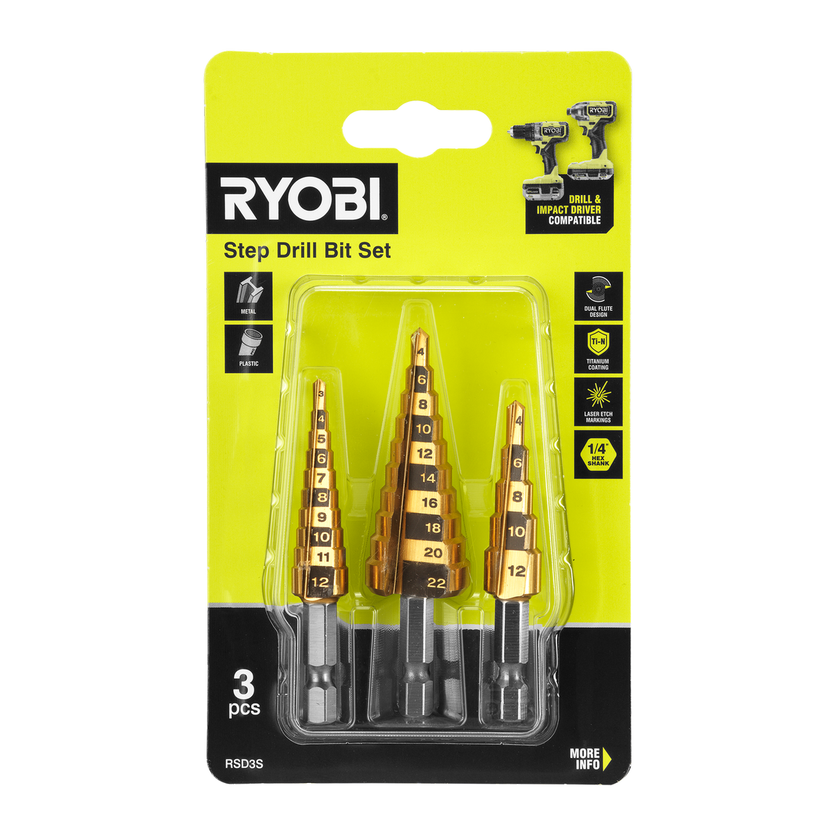 Ryobi 3-Piece Step Drill Bit Set - Bunnings New Zealand