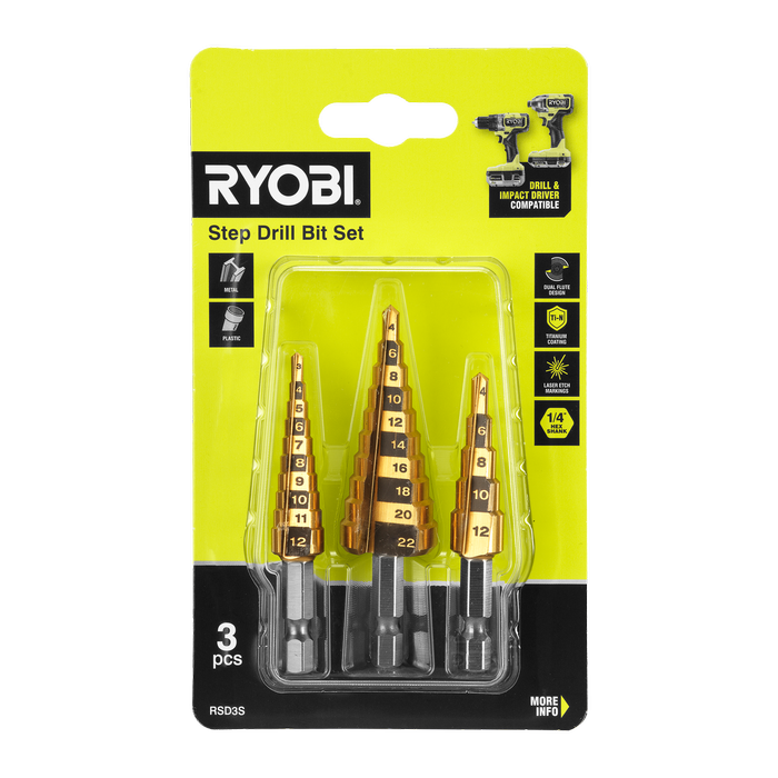 Ryobi 3 Piece Step Drill Bit Set - Bunnings Australia