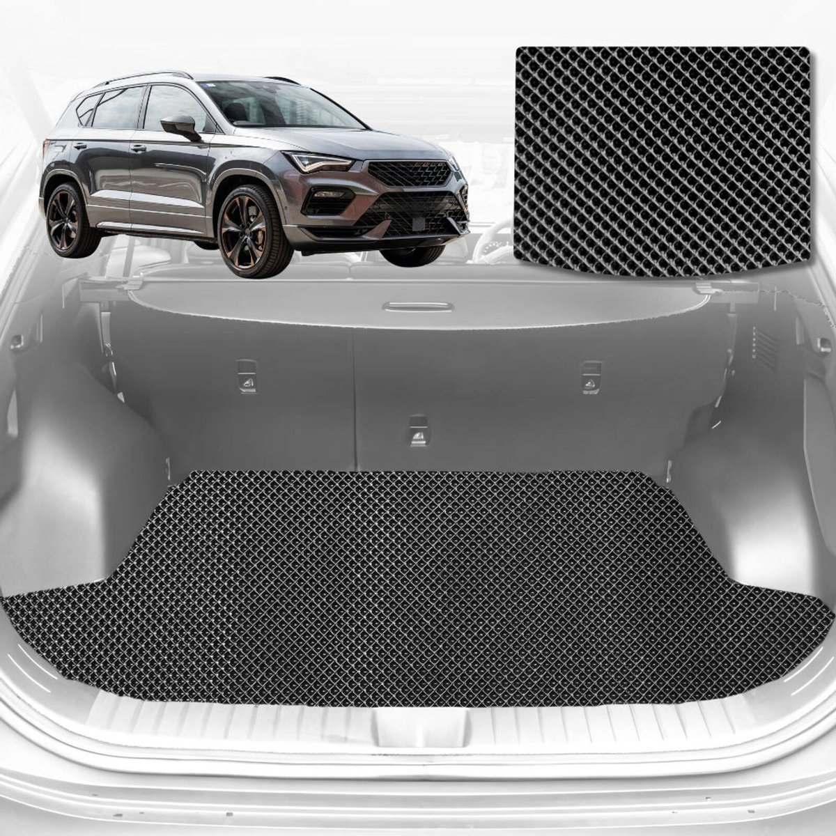 6D Diamond Car Boot Mat for Cupra Ateca 2016-Current-Cargo Mat-Black ...
