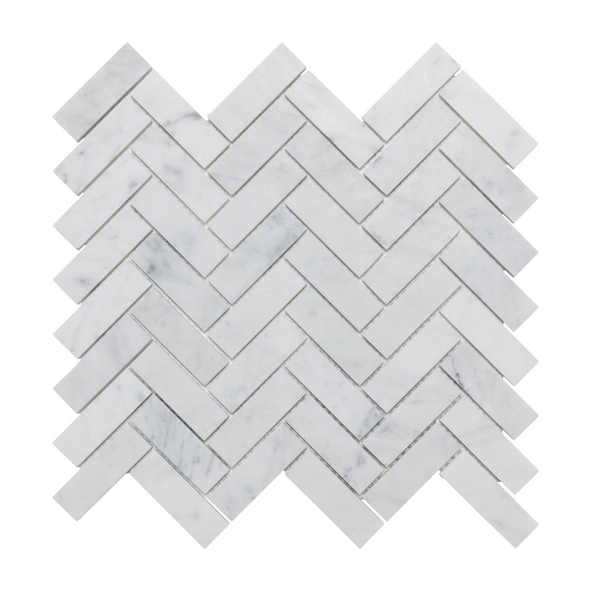 Decor8 Tiles 305 x 325 x 10mm White Marble Herringbone Carrara Mosaic ...