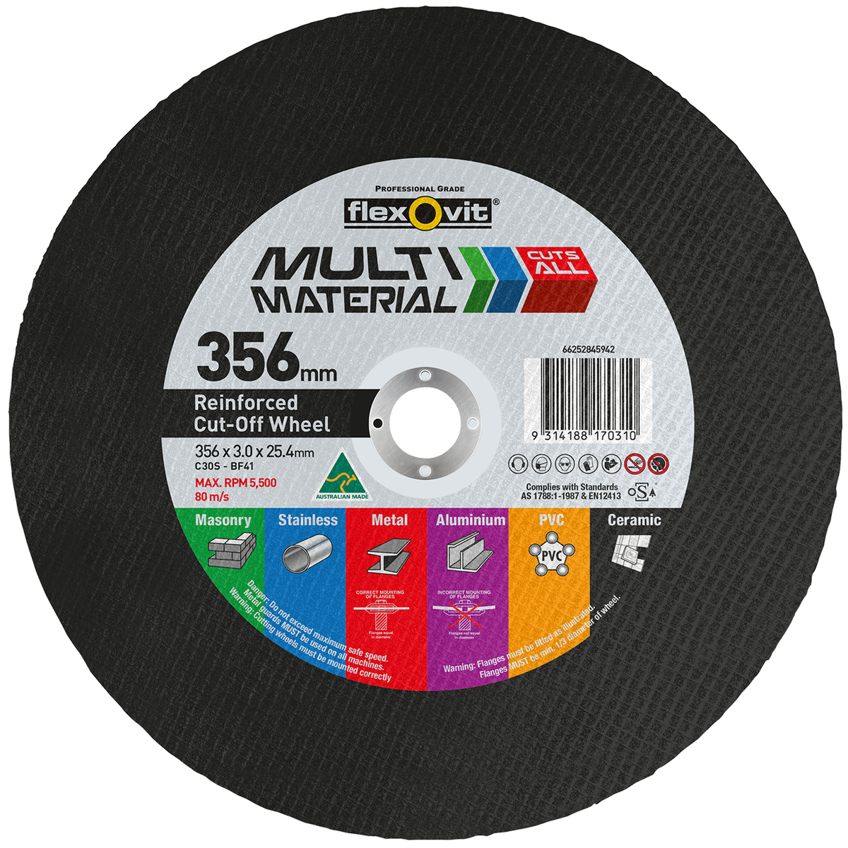 Flexovit 356 x 3.0 x 25.4 Multi Material Reinforced Cut Off Wheel ...