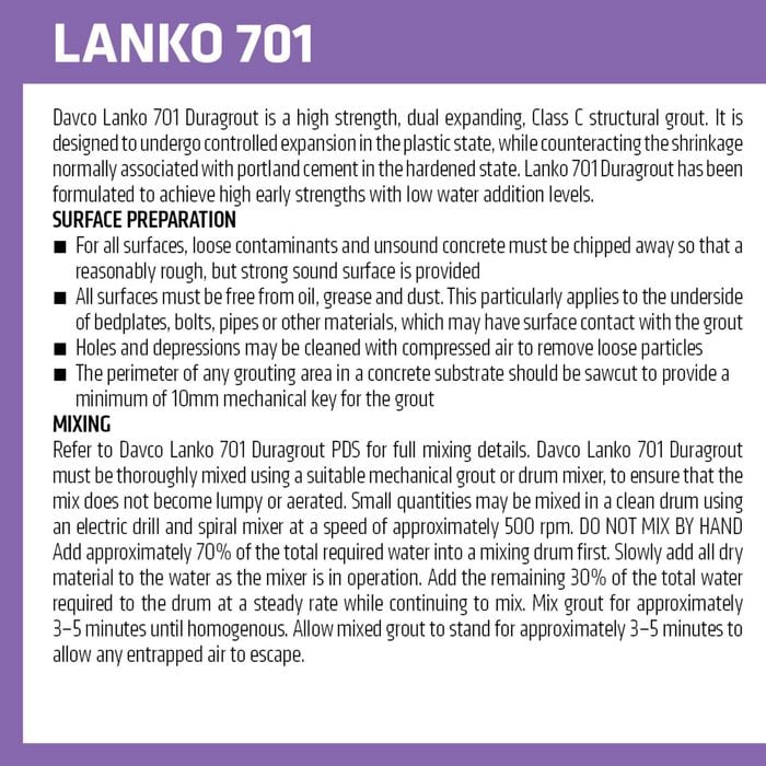 Lanko 20kg 701 Duragrout Structural Grouting - Bunnings Australia
