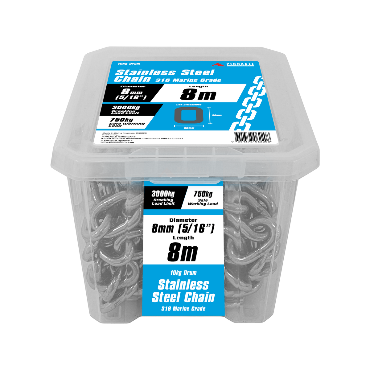 Pinnacle 8mm 5/16" x 8m Stainless Steel Chain - Bunnings Australia