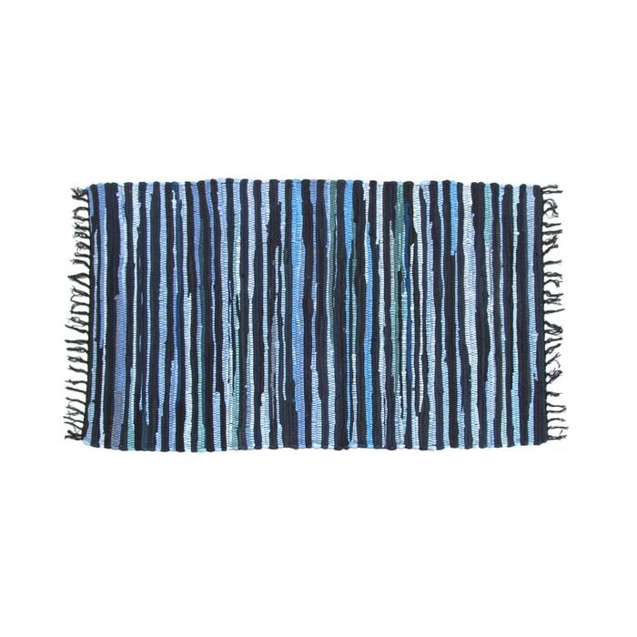 Tonal Chindi Cotton Handmade Floor Mat with Tassels 70 x 120 cm Blue ...