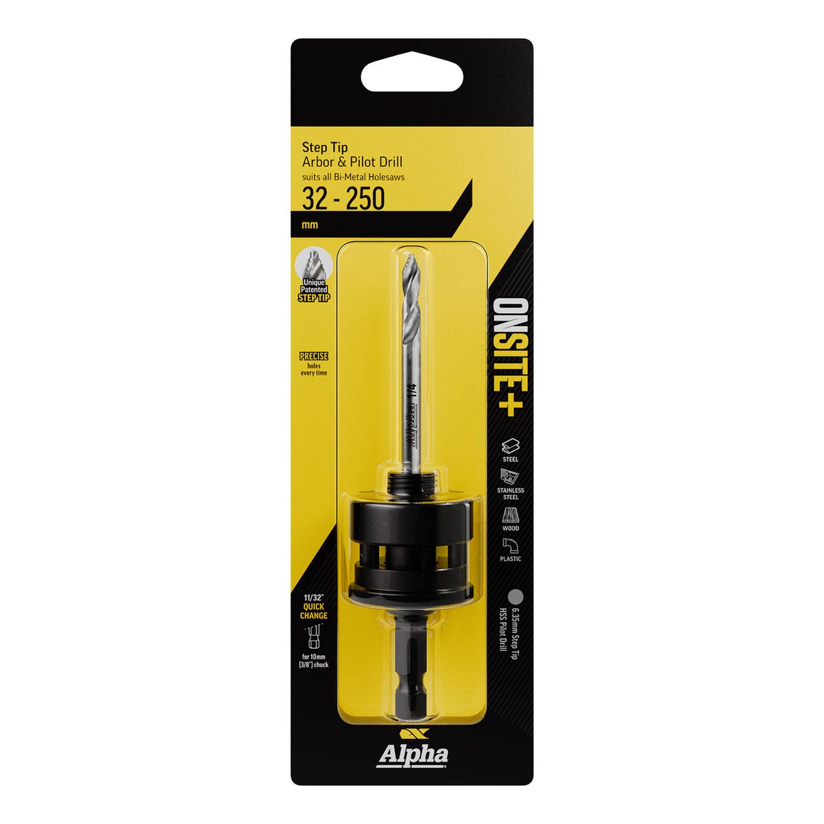 Alpha Onsite+ 32-250mm Step Tip Quick Release Arbor & Pilot Drill to ...