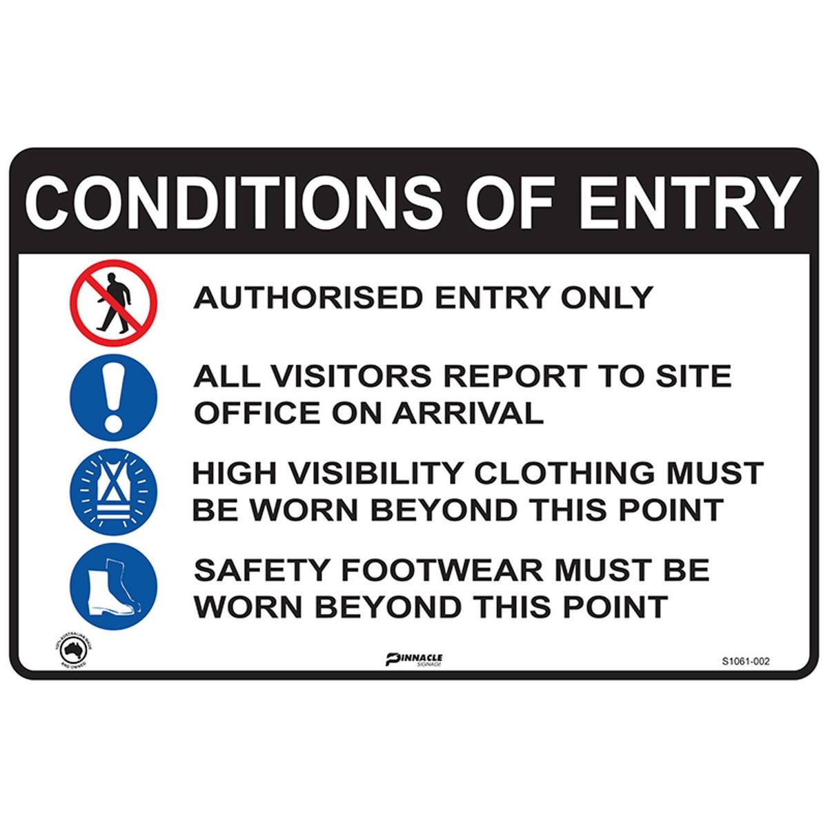 Pinnacle 600 x 400mm Autho Only Poly Conditions Of Entry Sign ...