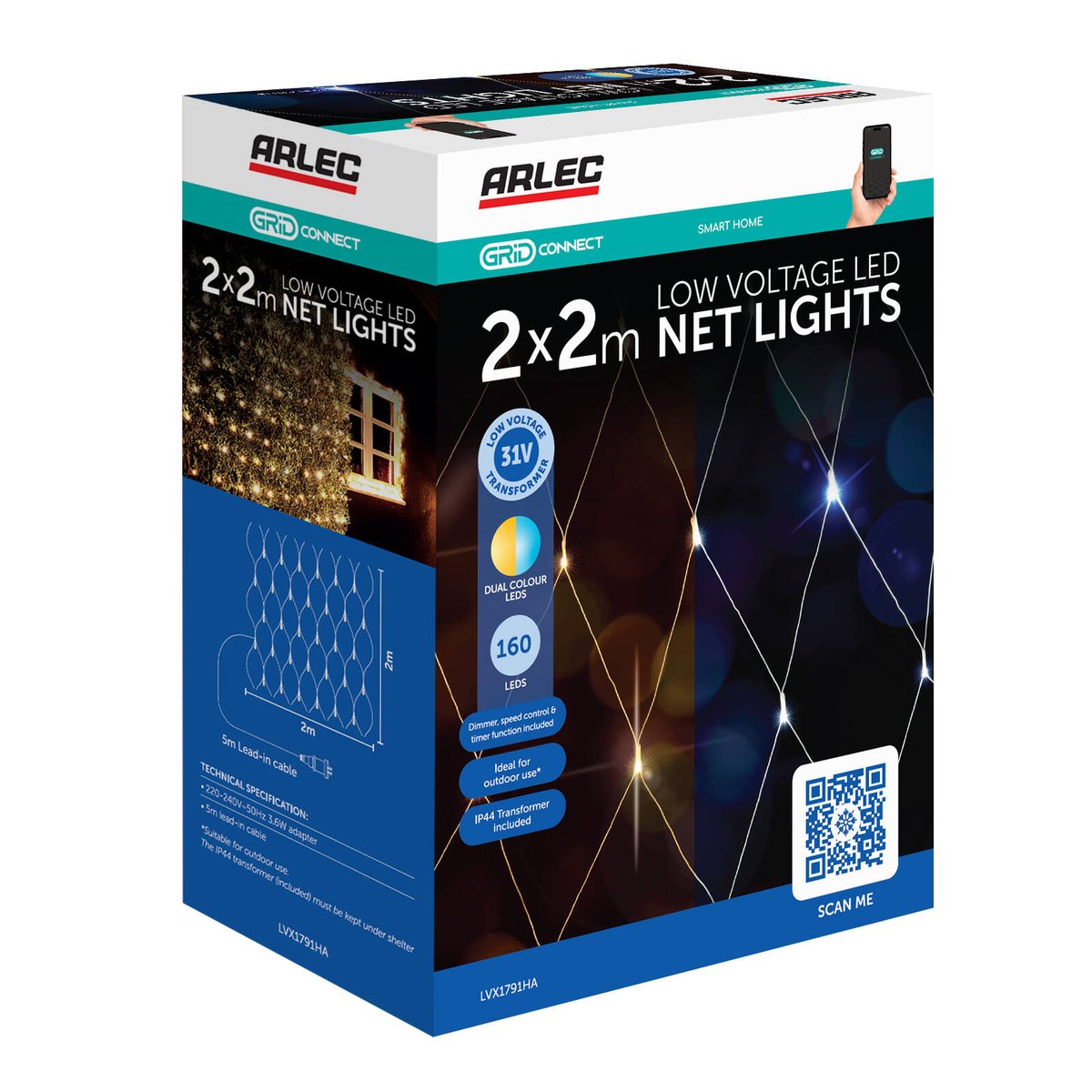 Arlec 2 x 2m Dual LED Festive Net Lights - Bunnings Australia