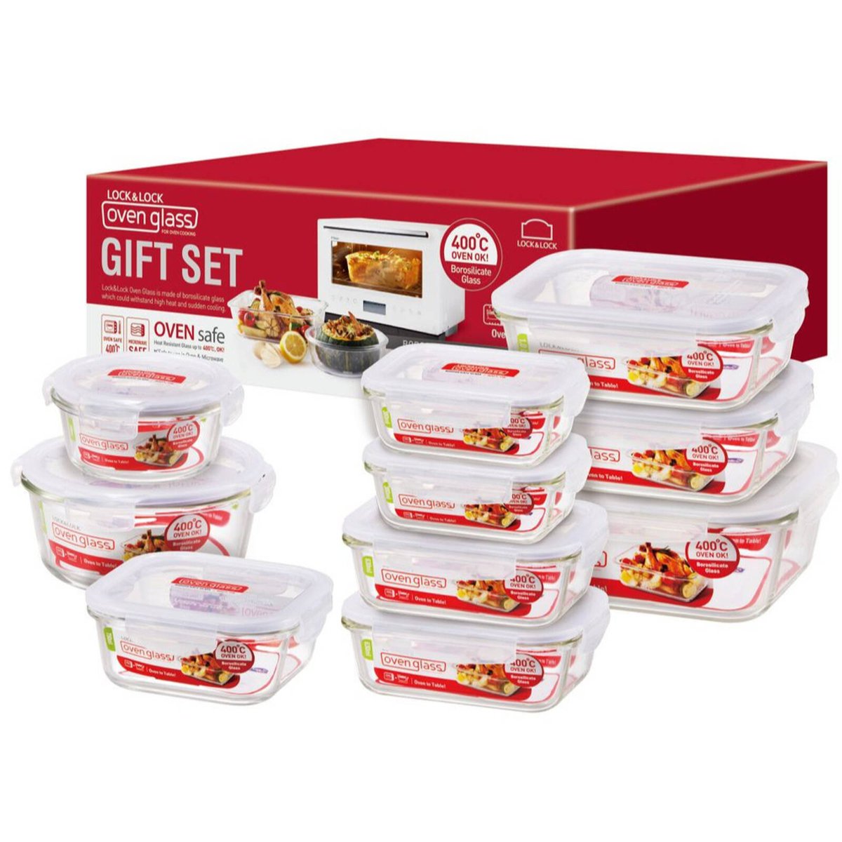 Lock & Lock 10pc Boroseal Heat Resistant Glass Container Set | 10 Piece ...