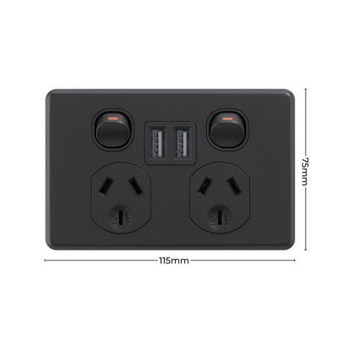 DETA X6 Black Matte Double Power Point With Dual USB Charger - Bunnings ...