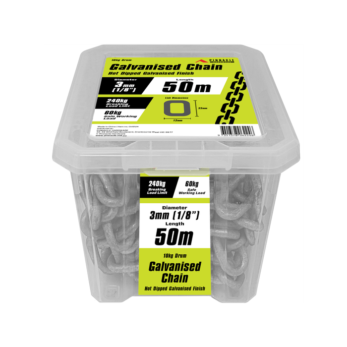 Pinnacle 3mm 1/8" x 50m Galvanised Chain - Bunnings Australia