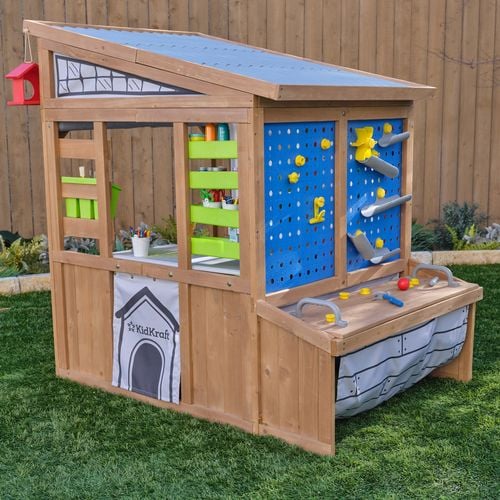 KidKraft Hobby Workshop Wooden Crafting Playhouse With Garage Door ...