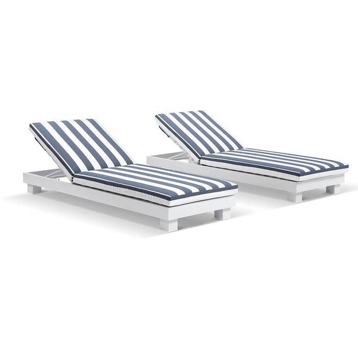 Santorini Outdoor Aluminium Pool Sun Lounge Set White - Navy Stripe ...