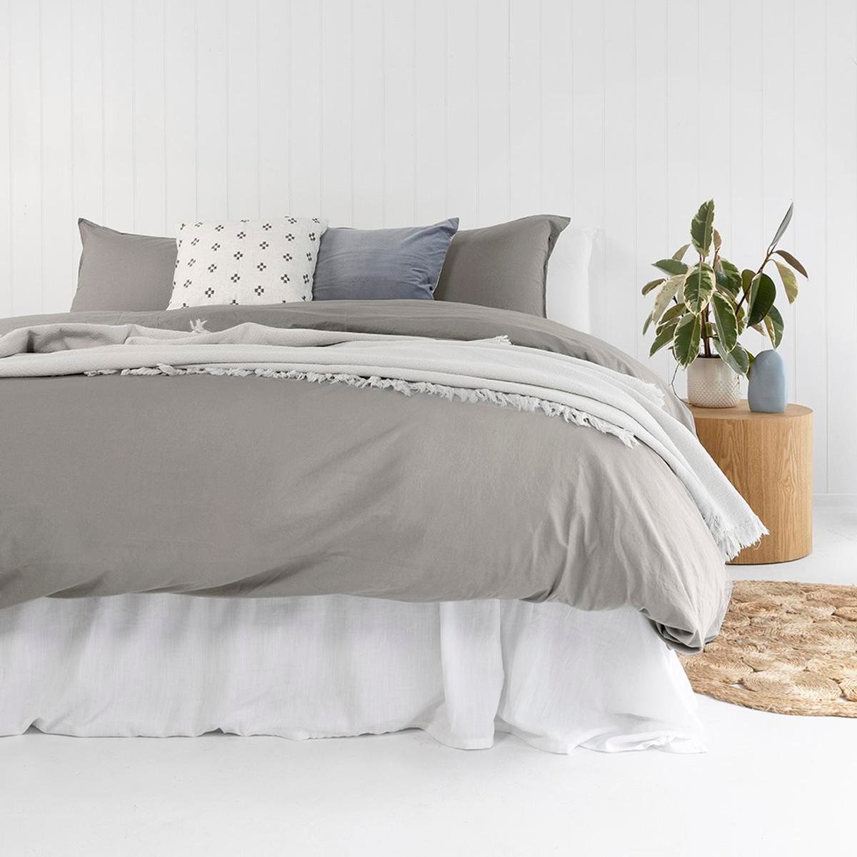Temple Organic Cotton Quilt Cover Set Grey - Single - Bunnings Australia