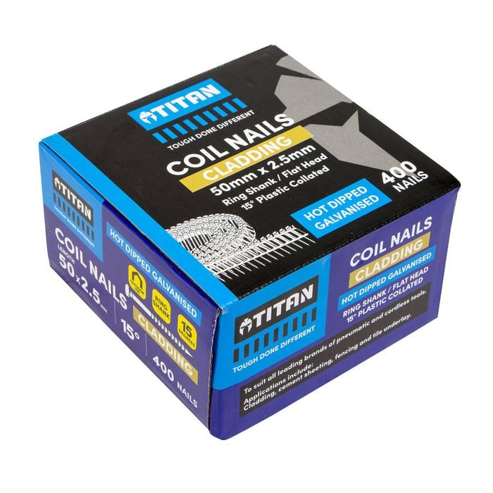 Titan 50 x 2.5mm Hot Dipped Galvanised Collated Coil Nail Ring - 400 ...