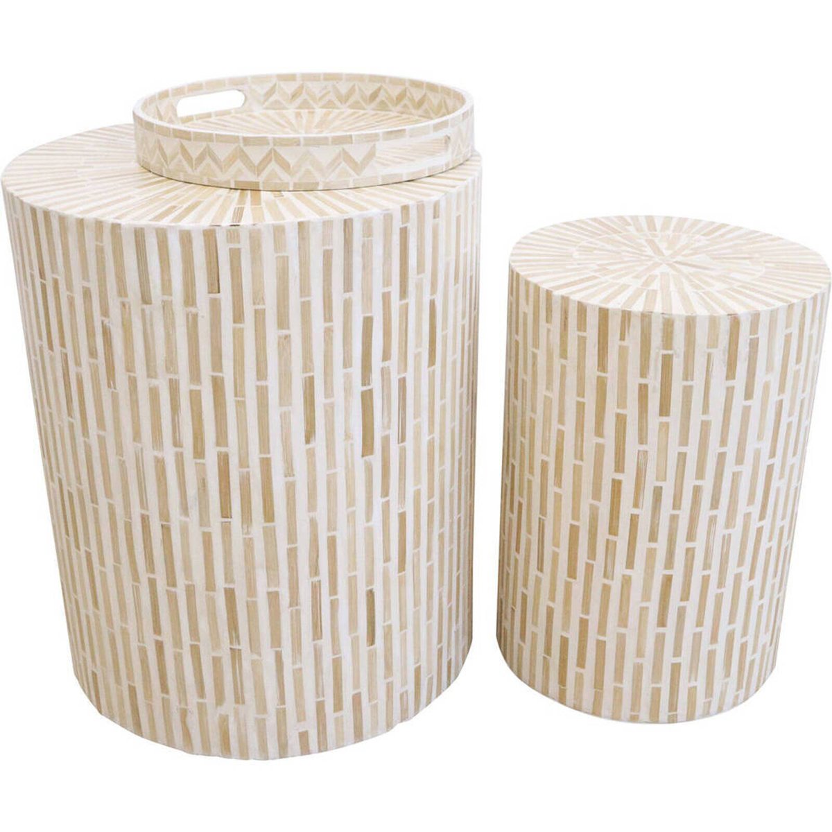 3pc LVD Bamboo Round Tables & Tray Home/Office Decor Set - Bunnings ...