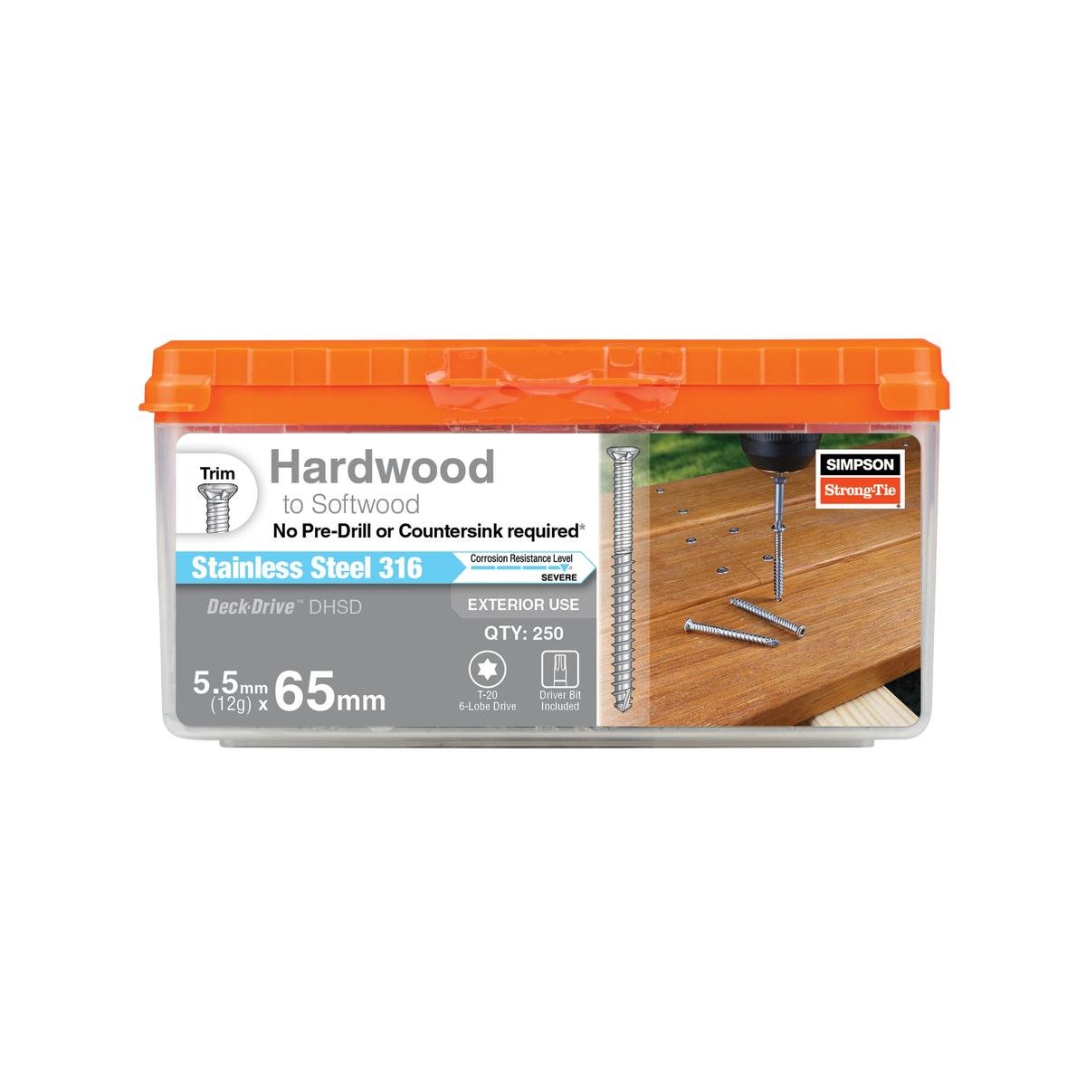 Simpson Strong-Tie 12G x 65mm S316 TX Deck Screw - 250 Pack - Bunnings ...