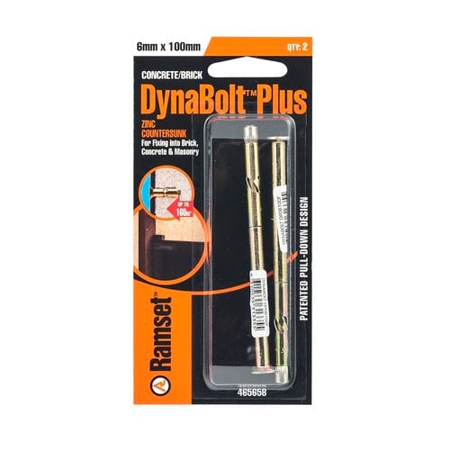 Ramset 6 x 100mm DynaBolt Plus Flat Head Bolt - 2 Pack - Bunnings Australia