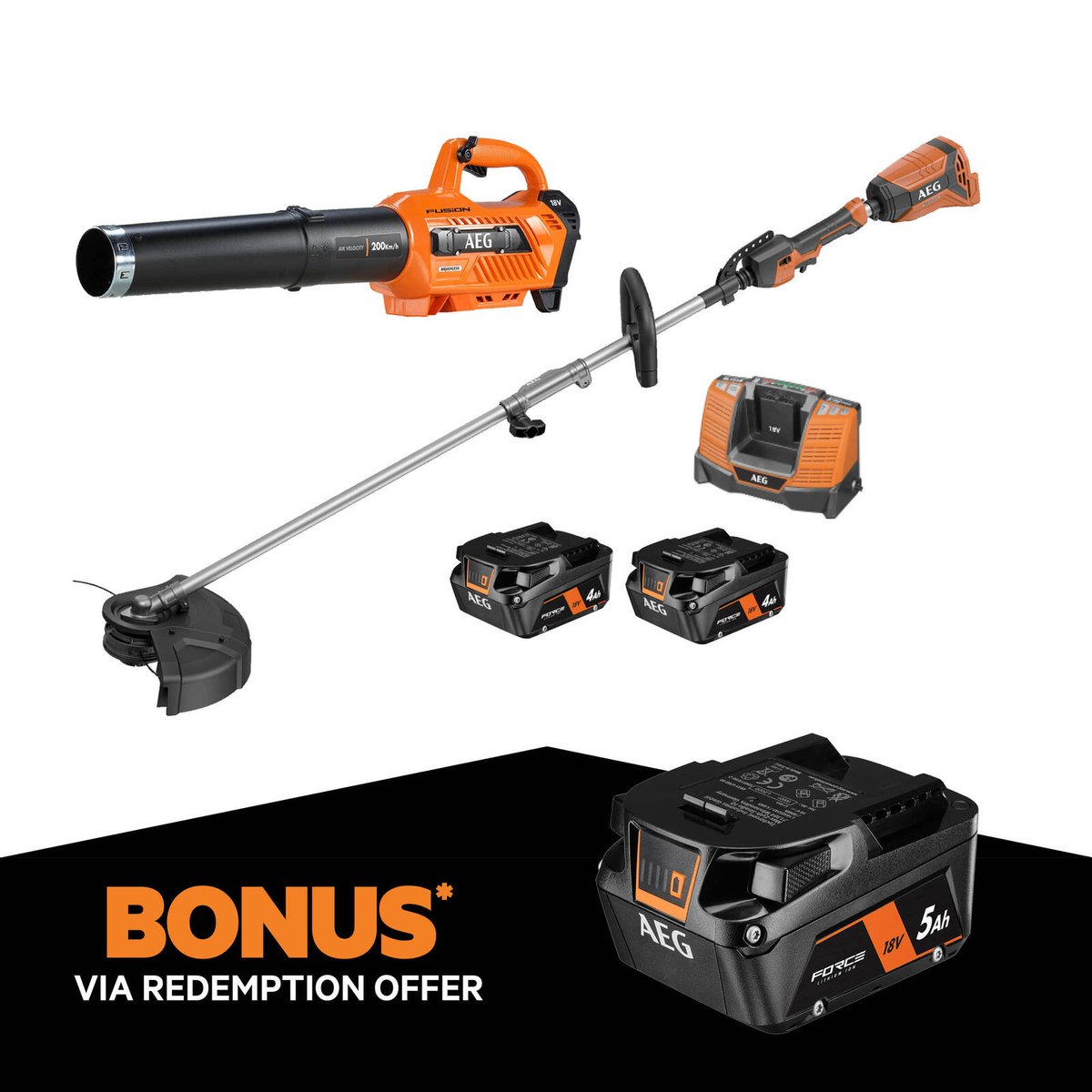 AEG 18V Brushless Line Trimmer and FUSION Blower 2x4.0Ah Kit - Bunnings ...