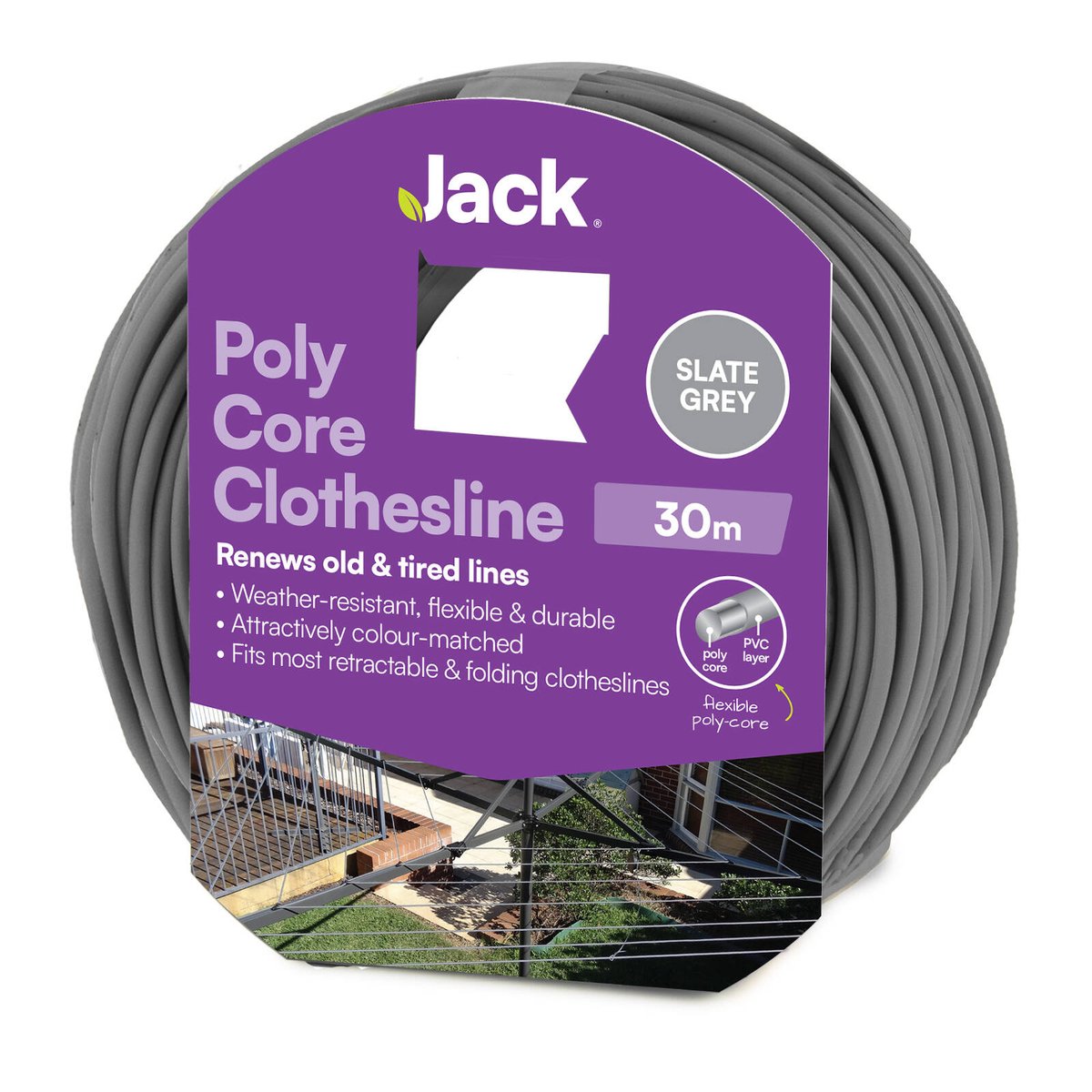 Jack 30m Slate Grey Poly Core Clothesline - Bunnings Australia