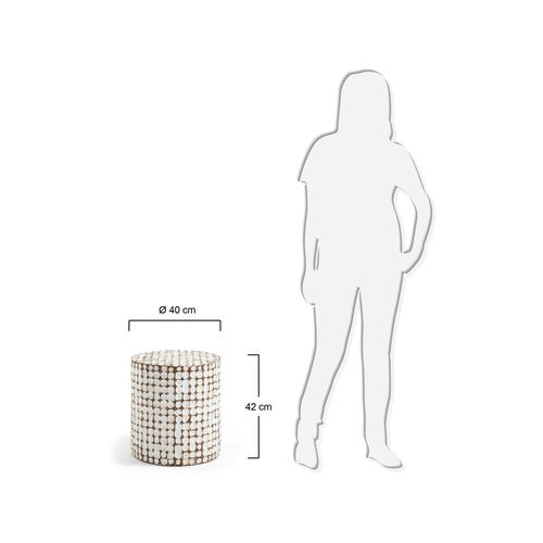 Necoco side table in solid mango wood and white coconut shells, 40 cm ...