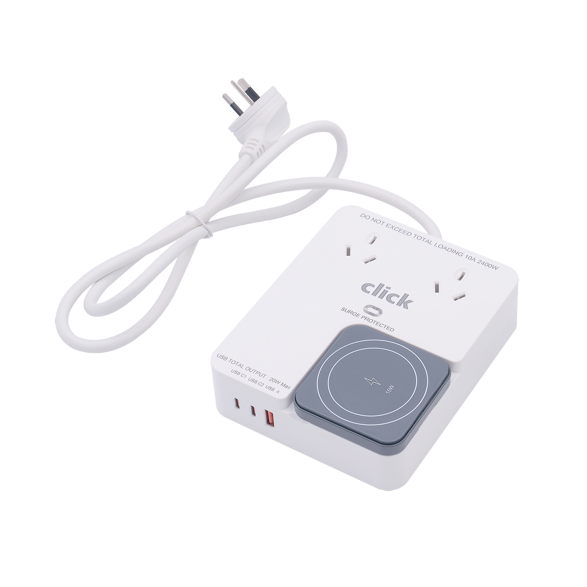 Click 2 Outlet Power Board with Wireless Phone Charger - Bunnings Australia