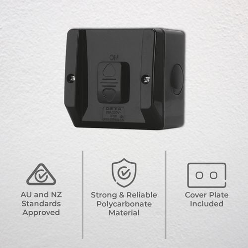 Deta 250V 20 Amp Black IP66 Weatherproof Outdoor Single Switch ...