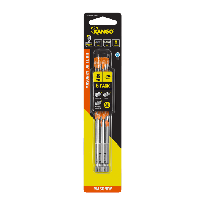Kango 8 x 150mm 1/4" Masonry Drill Bit - 5 Pack - Bunnings Australia