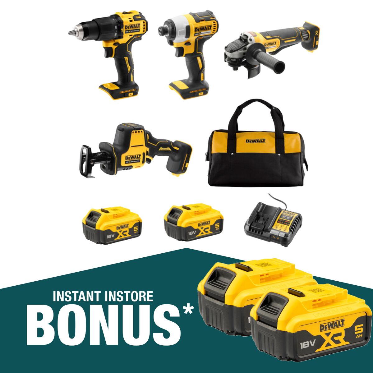 DeWALT 18V XR 5.0Ah 4 Piece Combo Kit DCZ409P2-XE - Bunnings Australia