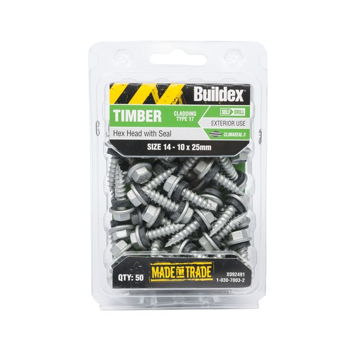 Buildex 14-10 x 25mm Climaseal Hex Head With Seal Cladding Screws - 50 ...