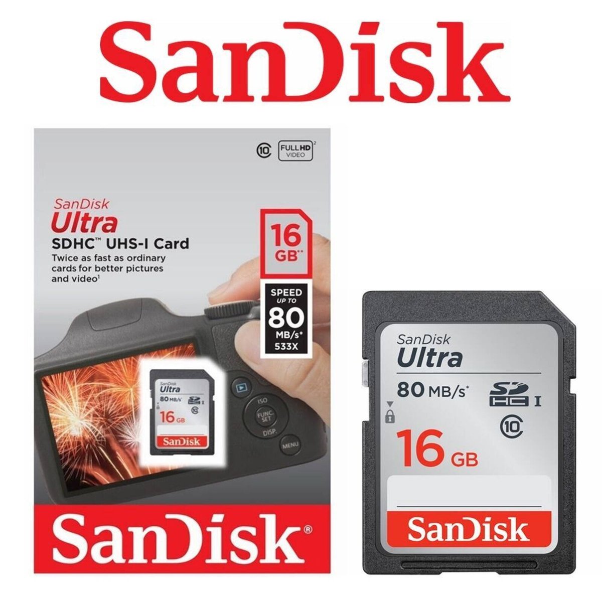 SanDisk Ultra 16GB SD Card SDHC UHS-I 80MB/s Camera DSLR Memory Card ...