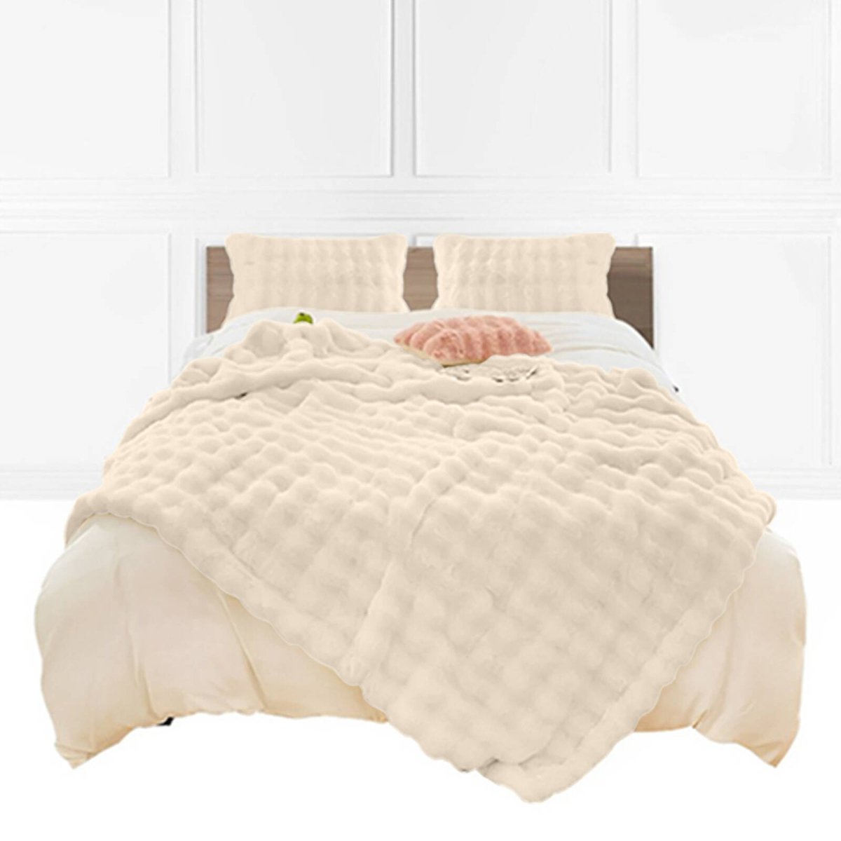 SOGA 160x200cm Light Camel Double Layer Rabbit Fur Throw Blanket ...