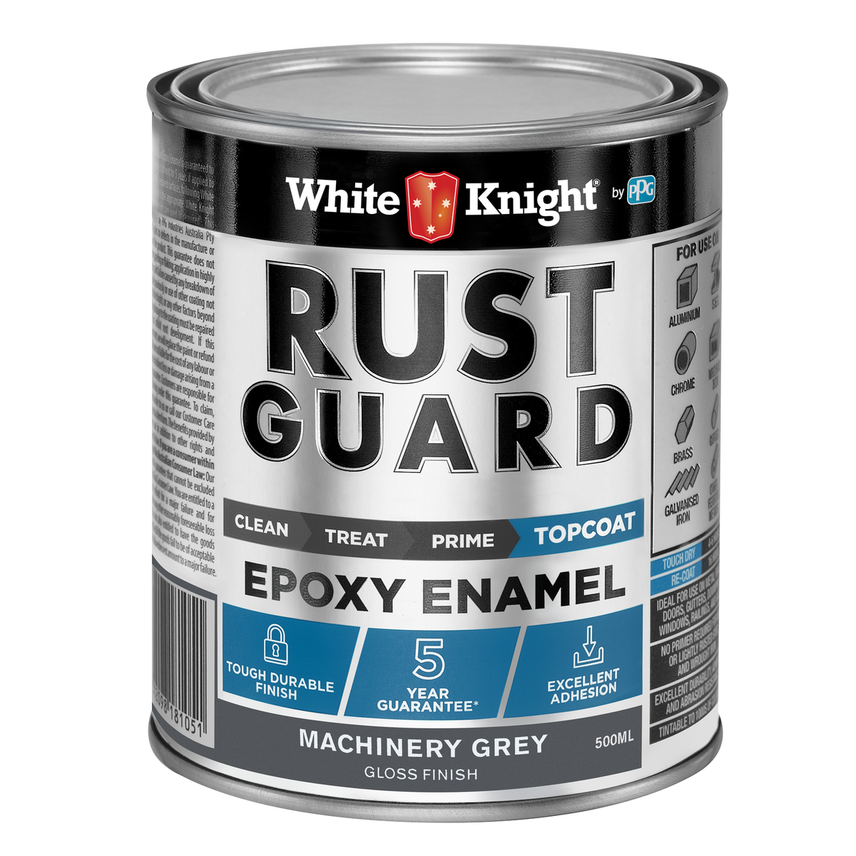 White Knight 500ml Machinery Grey Gloss Rust Guard Epoxy Enamel Paint ...