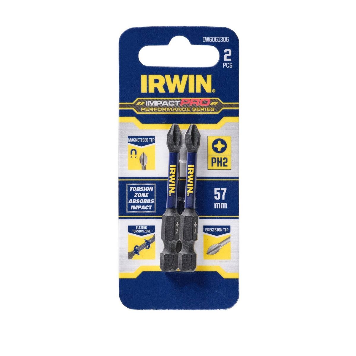 Irwin Impact Pro Performance 57mm PH2 - 2 Pack - Bunnings New Zealand