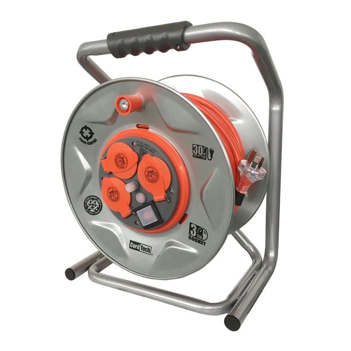 CordTech 30m 3 Socket Extra Heavy Duty Steel Cable Reel - Bunnings ...