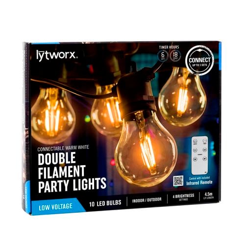 Lytworx 10 Warm White Connectable Double Filament LED Party Lights ...